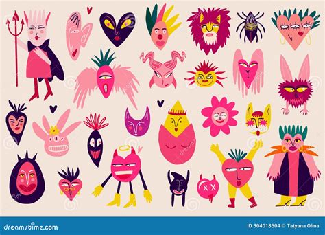 Vibrant Strange Ugly Halloween Characters Cute Bizarre Comic Characters In Modern Flat Hand