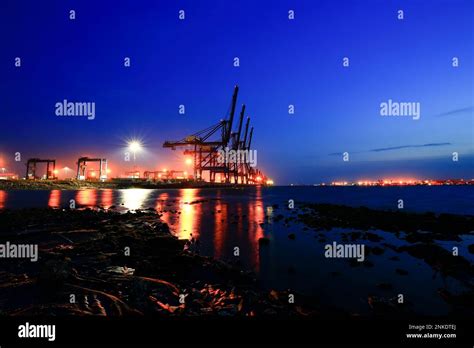 Port Crane Unloading Container Ships Stock Photo Alamy
