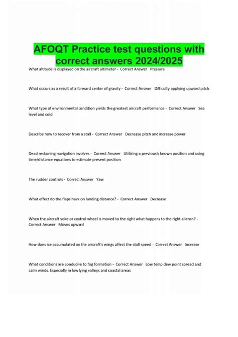 Afoqt Practice Test Questions With Correct Answers 2024 2025 Afoqt Stuvia Us