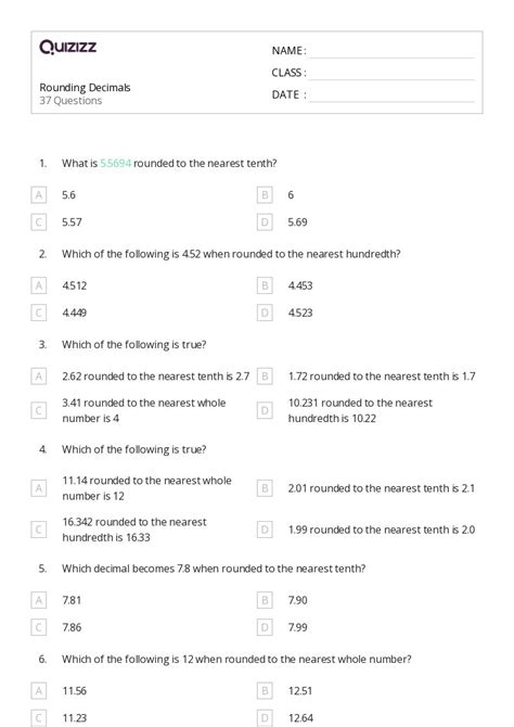50 Rounding Decimals Worksheets For 7th Class On Quizizz Free And Printable