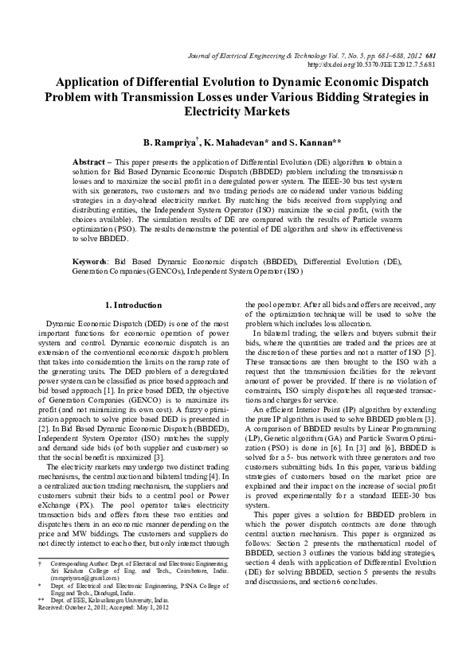 Pdf Application Of Differential Evolution To Dynamic Economic Dispatch Problem With