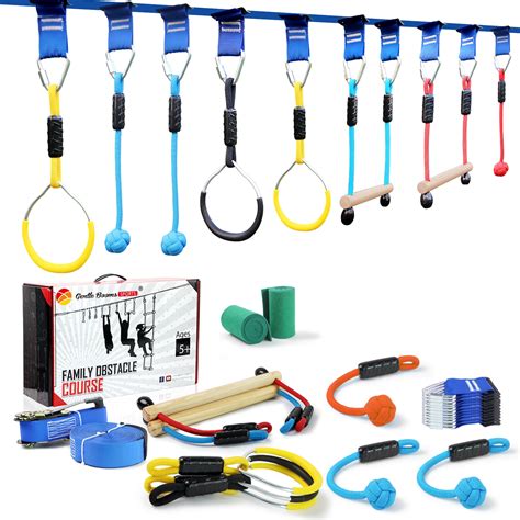 어린이를위한 닌자 전사 장애물 코스 어린이 활동 56ft 슬랙 라인 키트 로프 야외 훈련 장비 정글 체육관 블루 Aliexpress
