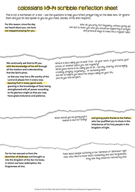Scribble Reflection Sheet Colossians 1 Engageworship