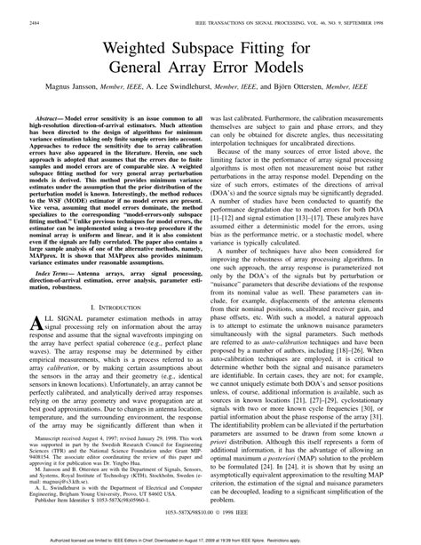 Pdf Weighted Subspace Fitting For General Array Error Models