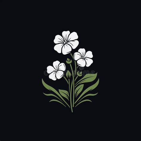 Minimalistic White Flower Logo On Black Background Stock Illustration