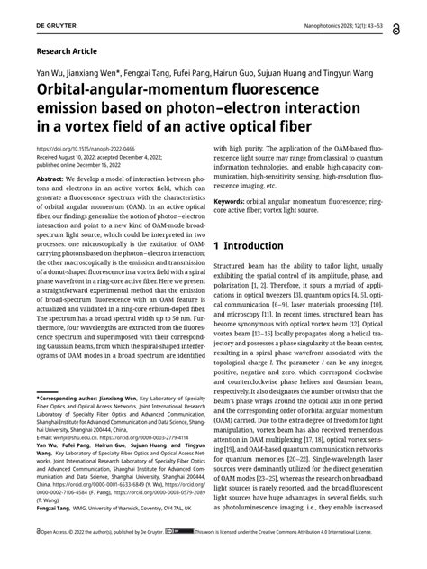 Pdf Orbital Angular Momentum Fluorescence Emission Based On Photon