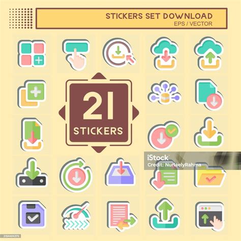 스티커 세트 다운로드 버튼 기호와 관련이 있습니다 심플한 디자인 일러스트레이션 가상현실에 대한 스톡 벡터 아트 및 기타 이미지 가상현실 교환 그래픽 사용자 인터페이스