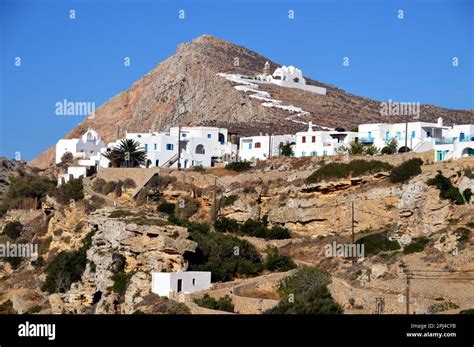 Greece Island Of Folegandros View Of Chora With The Zig Zag Flight Of