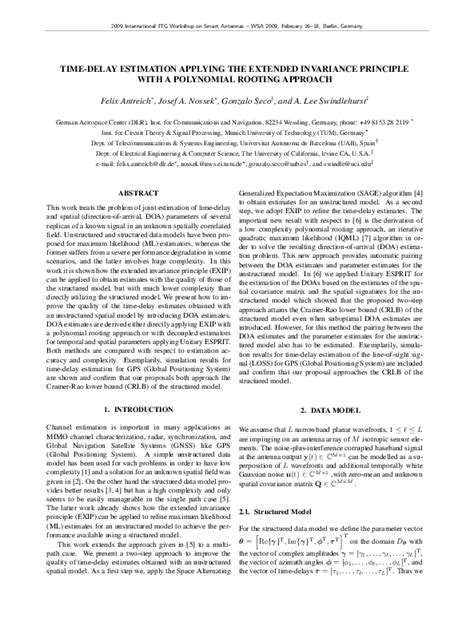 Pdf Time Delay Estimation Applying The Extended Invariance Principlewith A Polynomial Rooting
