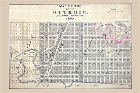 1890 Town Map Of Guthrie Logan County Oklahoma Genealogical Surveyor