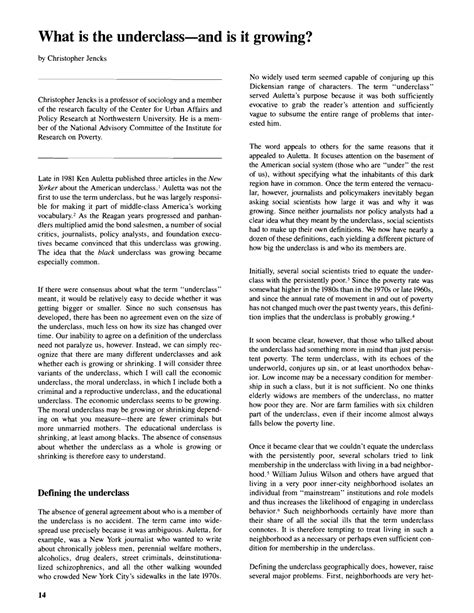What Is The Underclass And Is It Growing By Christopher Jencks Docslib