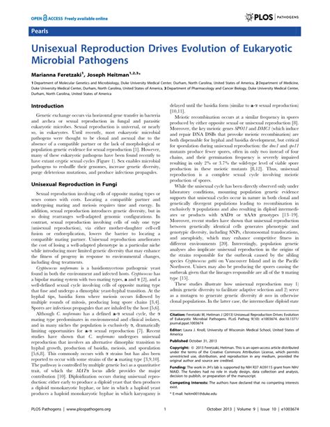 Pdf Unisexual Reproduction Drives Evolution Of Eukaryotic Microbial Pathogens