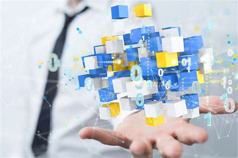 Abstract 3d Rendered Data Cloud With Binary Coder Hovering Over A Mans