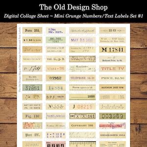 Number Labels Mini Shabby Numbers And Text Label Tags Set Printable Digital Collage Sheet Etsy