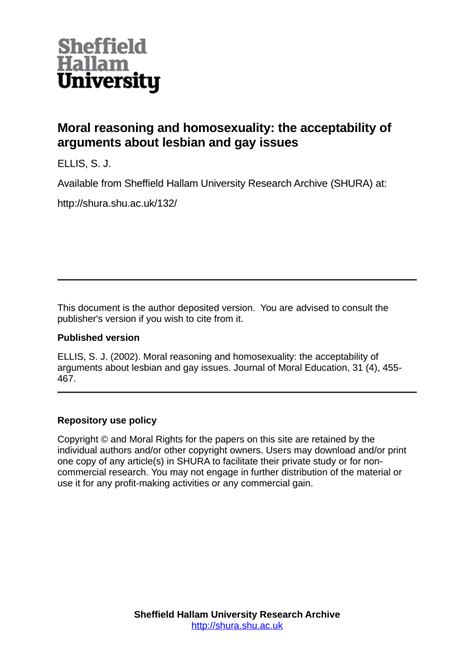 PDF Moral Reasoning And Homosexuality The Acceptability Of Arguments About Lesbian And Gay Issues