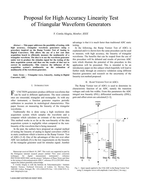 Pdf Proposal For High Accuracy Linearity Test Of Triangular Waveform Generators