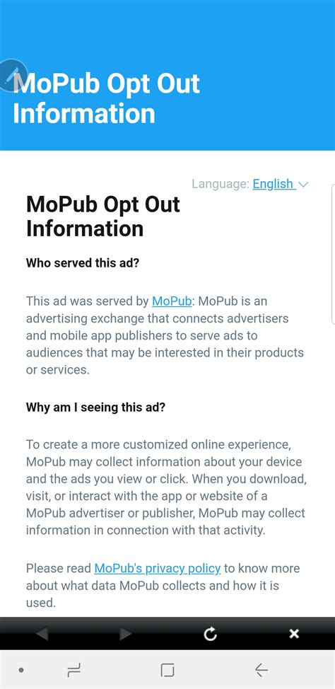 The Pop Up Ads Are From Mopub It Says You Can Opt Out But The