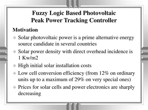 Ppt Fuzzy Logic Based Photovoltaic Peak Power Tracking Controller
