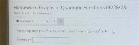 Solved Homework Graphs Of Quadratic Functions 06 2ε Score