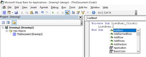Howto Add Listbox To Visio Sheet And Access It In Visual Basic D