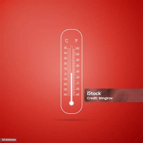 섭씨와 화씨 기상학 온도계 열과 차가운 아이콘 빨간색 배경에 절연 측정 뜨거운 또는 차가운 날씨를 보여주는 온도계 장비 평면 디자인입니다 벡터 일러스트 레이 션 열 개념에