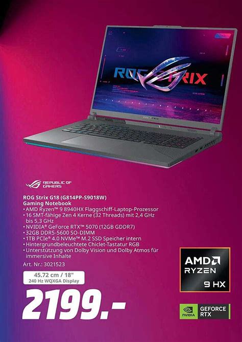 Rog Strix G18 G814pp S9018w Gaming Notebook Angebot Bei Mediamarkt