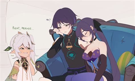 Mona Scaramouche Nahida Wanderer And Mona Genshin Impact Drawn By Memeh Danbooru