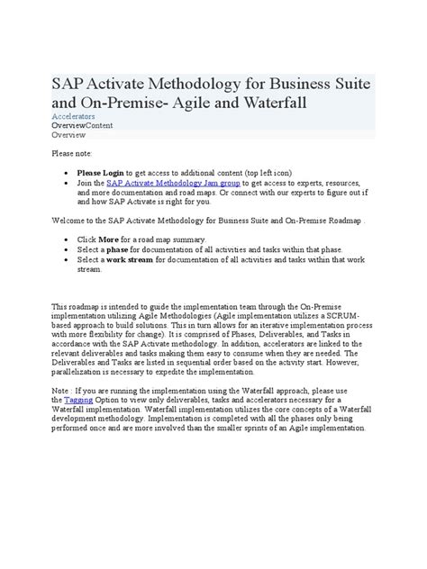 Sap Activate Methodology For Business Suite And On Premise Agile And Waterfall Pdf Software