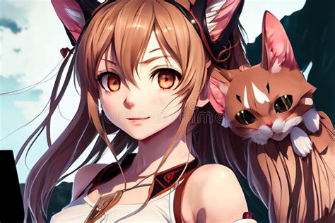 Anime Girl With Cat Ears Generative Ai Stock Illustration Illustration Of Hair Furry 271632035