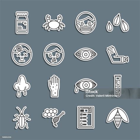 세트 라인 꿀벌 테스트 튜브 및 플라스크 흡입기 보호 마스크의 얼굴 콧물 두통이 있는 남자 약병 알약 및 적안 알레르기 결막염