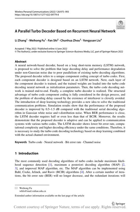 a parallel turbo decoder based on recurrent neural network