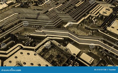 Three Dimensional Dark Digital Background Stylized Circuit Board Abstraction Stock Illustration