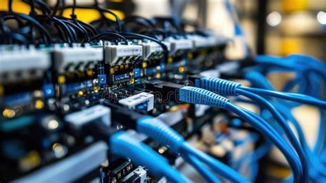 Blue Network Cables Connected To Server Racks In Data Center Stock Image Image Of Equipment
