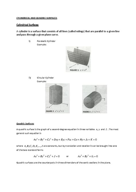 C3 Cylindrical And Quadric Surfaces Cylindrical And Quadric Surfaces Cylindrical Surfaces A