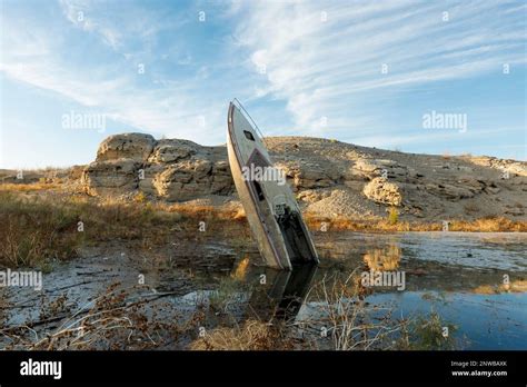 A Formerly Sunken Boat At Lake Mead Drought And Shrinking Inflows From