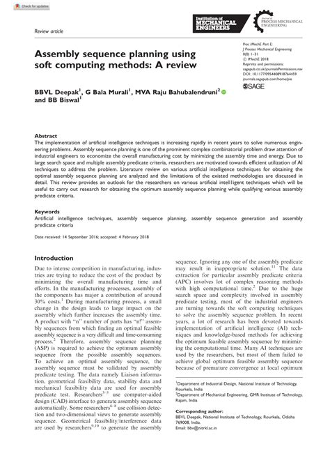 Pdf Assembly Sequence Planning Using Soft Computing Methods A Review