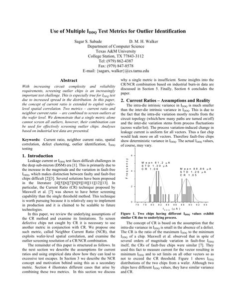 Pdf Use Of Multiple Iddq Test Metrics For Outlier Identification
