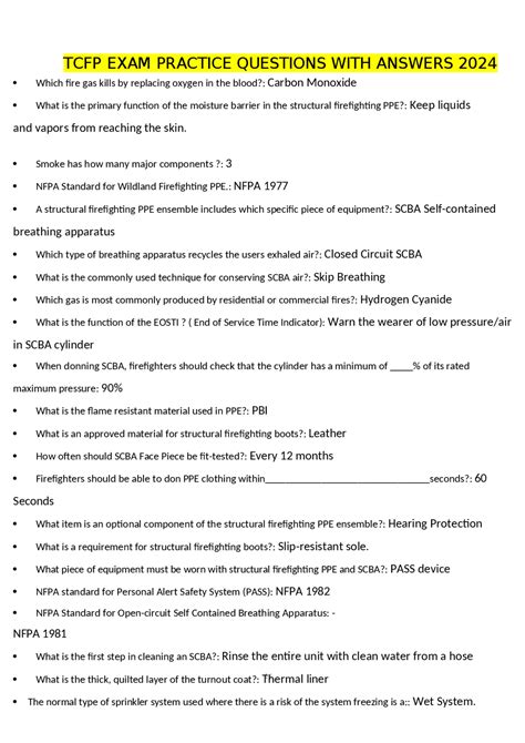 Tcfp Exam Practice Questions With Answers 2024 Firefighting Safety And Equipment Exams