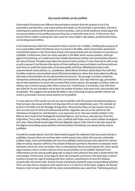 Any Sexual Activity Can Be Justified Any Sexual Activity Can Be Justified Conservative