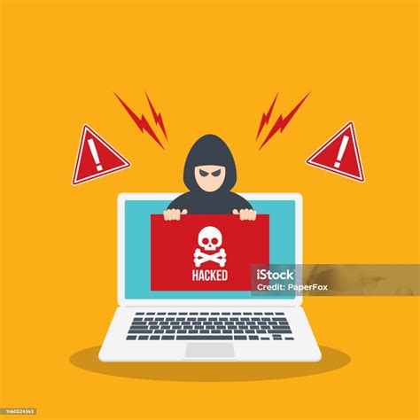 Hacker Warning On Laptop Emergency Alert Of Threat By Hacker Hacking Concept Flat Vector