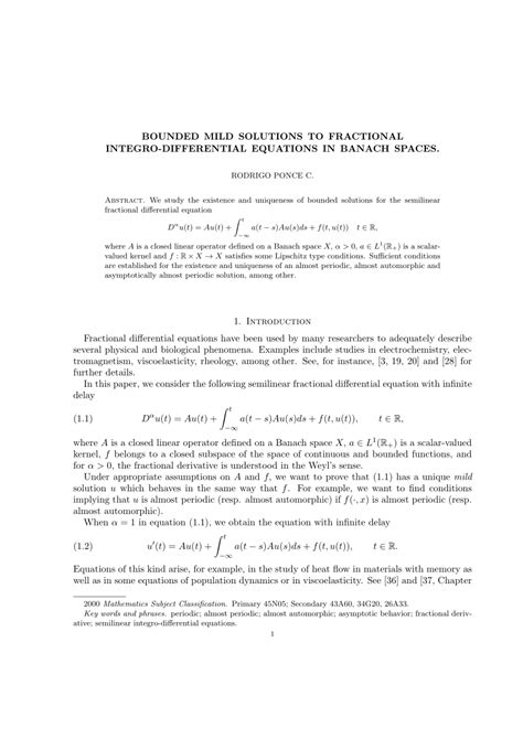 Pdf Bounded Mild Solutions To Fractional Integro Differential Equations In Banach Spaces