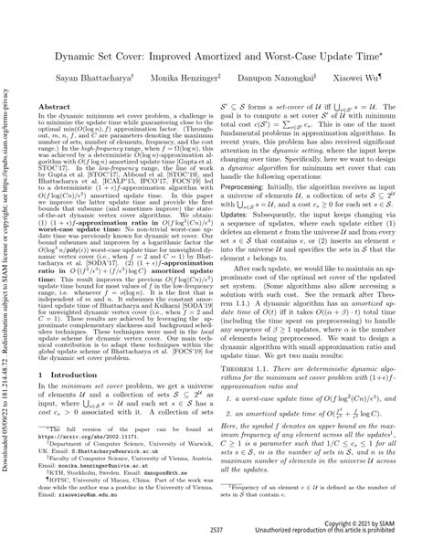 Pdf Dynamic Set Cover Improved Amortized And Worst Case Update Time