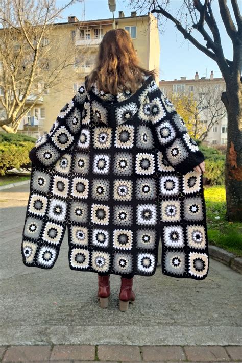 Granny Square Afghan Cardigan Hooded Cotton Jacket Crochet Retro Sweater Artofit