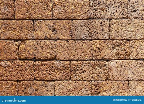 Laterite Stone Wall Outside The Building At The Ancient Site Stock