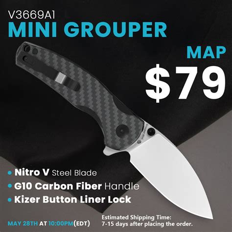 Mini Grouper 3 14 Inches Nitro V Blade Carbon Fiber Handle V3669a1 Kizer Kizer