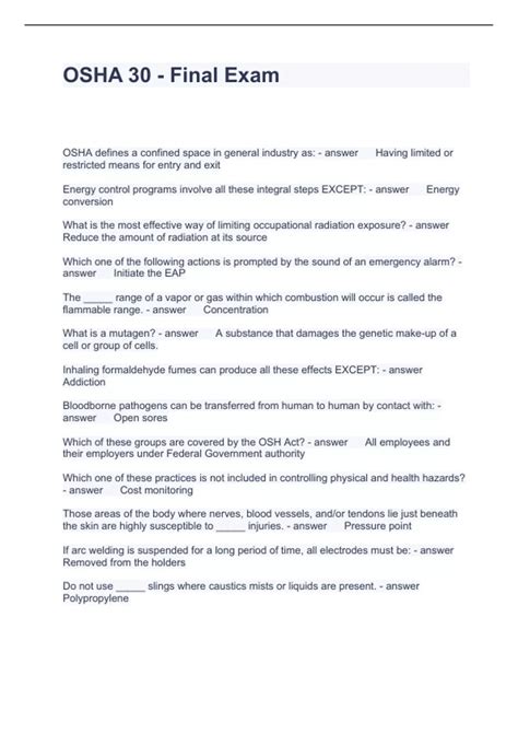 Osha 30 Final Exam Questions And Answers 100 Correct 2024 Osha30 Stuvia Us