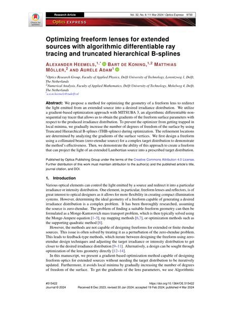 Pdf Optimizing Freeform Lenses For Extended Sourceswith Algorithmic