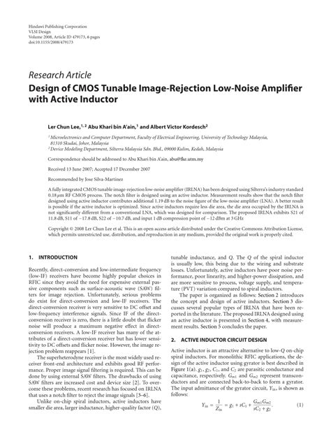 Pdf Design Of Cmos Tunable Image Rejection Low Noise Amplifier With
