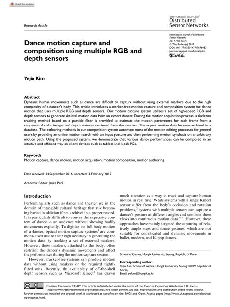 Pdf Dance Motion Capture And Composition Using Multiple Rgb And Depth Sensors