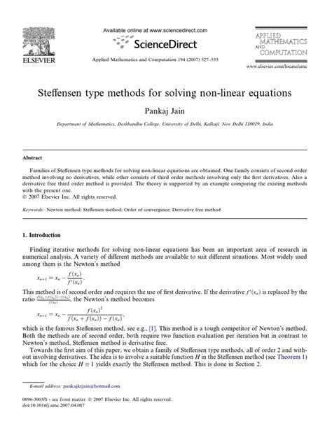 Steffensen Type Methods For Solving Nonlinear Equations Pdf Theorem